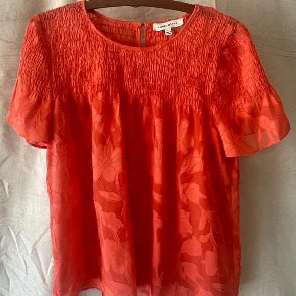 Rose & Olive | Tops | Rose Olive Orange Flutter Sleeve Smocked Blouse ...
